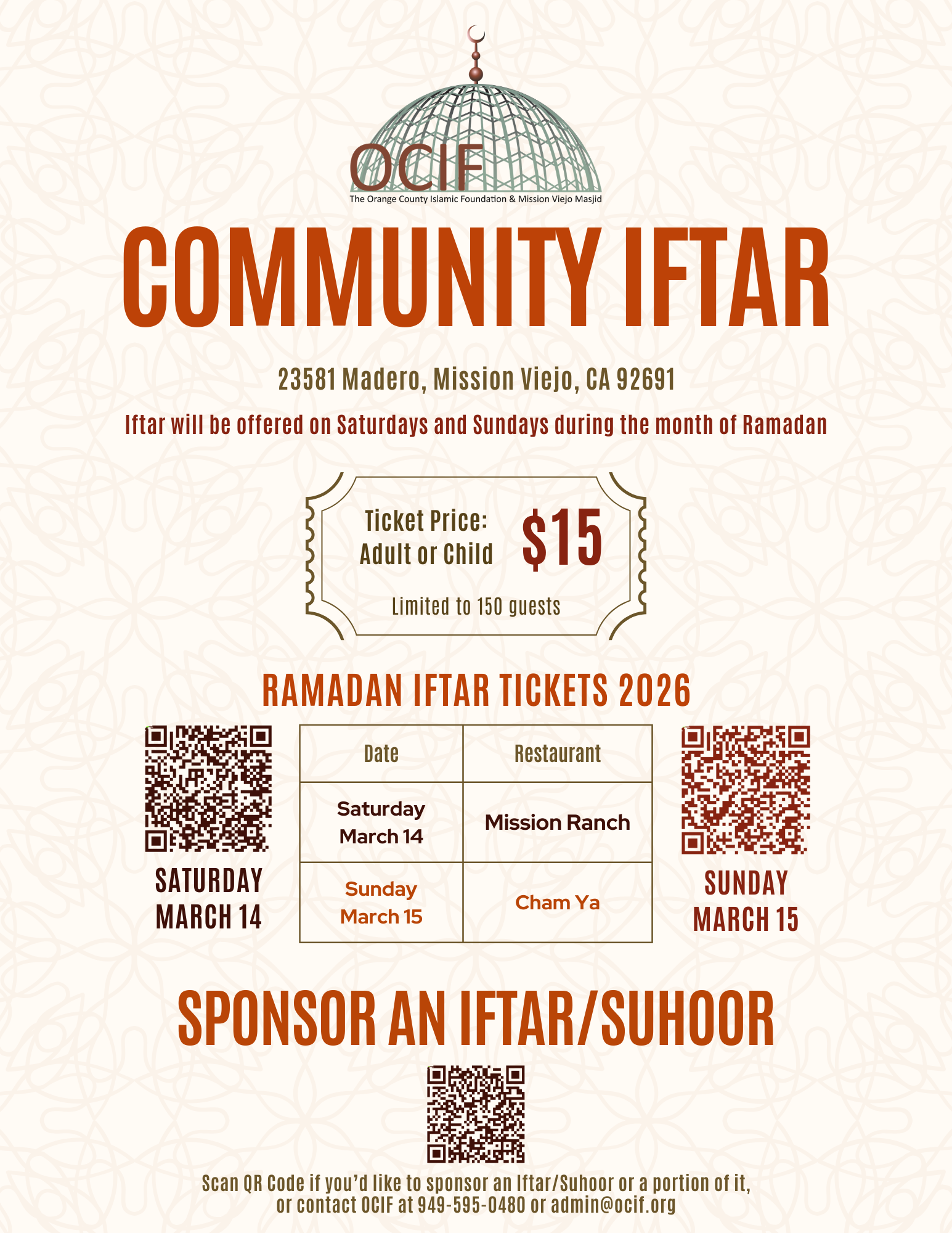 Ramadan Iftar Tickets – Orange County Islamic Foundation